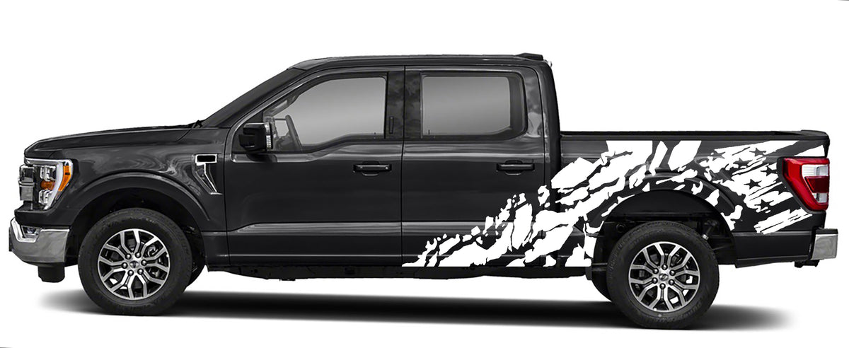 Ford F-150 Shredded US Flag Side Decals (Pair) : Vinyl Graphics Kit Fi