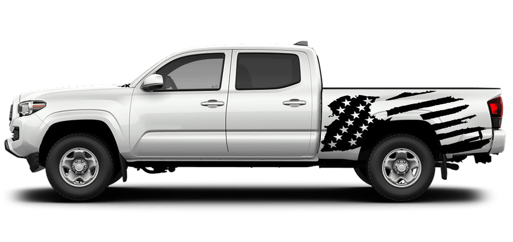 Toyota Tacoma USA Flag Bed Decals (Pair) : Vinyl Graphics Kit Fits (20