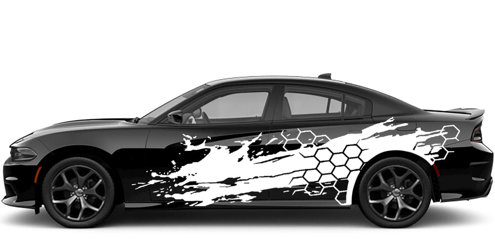 Dodge Charger Honeycomb Door Grunge Side Decals (Pair) : Vinyl Graphic