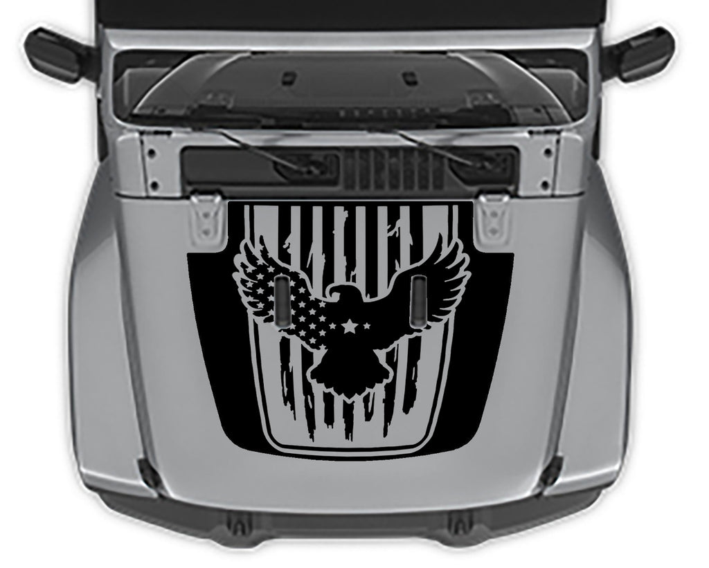 Jeep Wrangler JL Eagle Flag Hood Decal Custom Vinyl Graphics.
