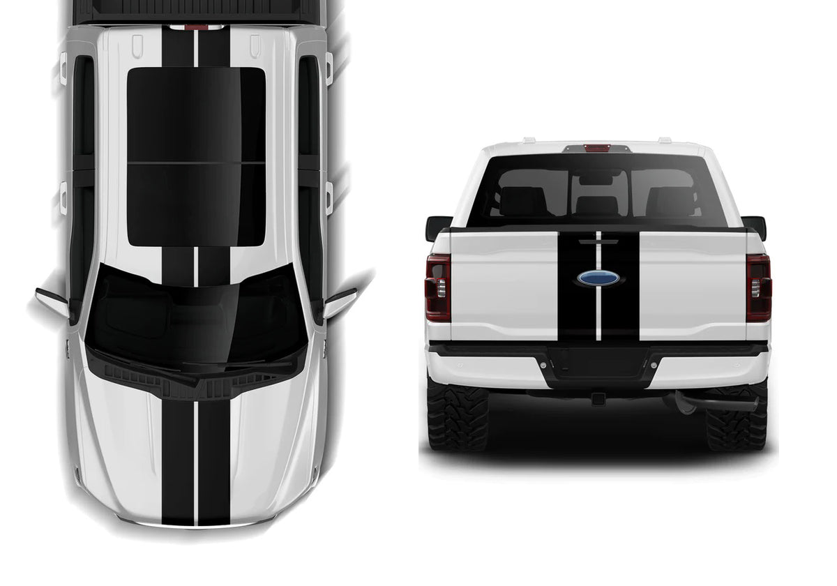 Ford F-150 Dual Rally Racing Stripes Decal : Vinyl Graphics Kit Fits