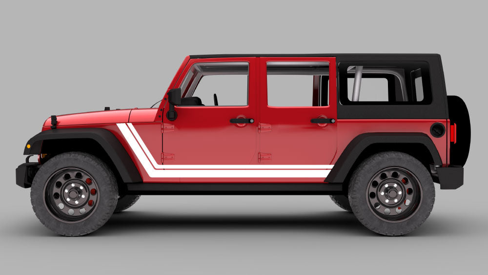 Jeep Wrangler JK Double Pinstripe Rocker Side Stripes Decal Kit (2007–2018)