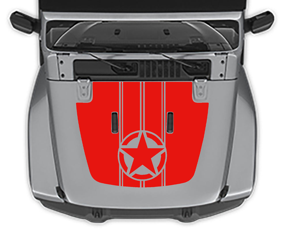 Jeep Wrangler JL Military Star Stripe Hood Decal : Vinyl Graphics Kit