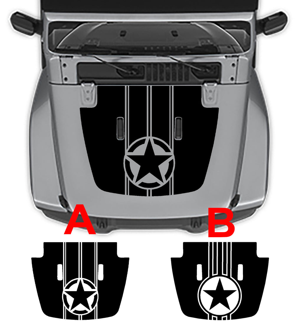 Jeep Wrangler JL Military Star Stripe Hood Decal : Vinyl Graphics Kit