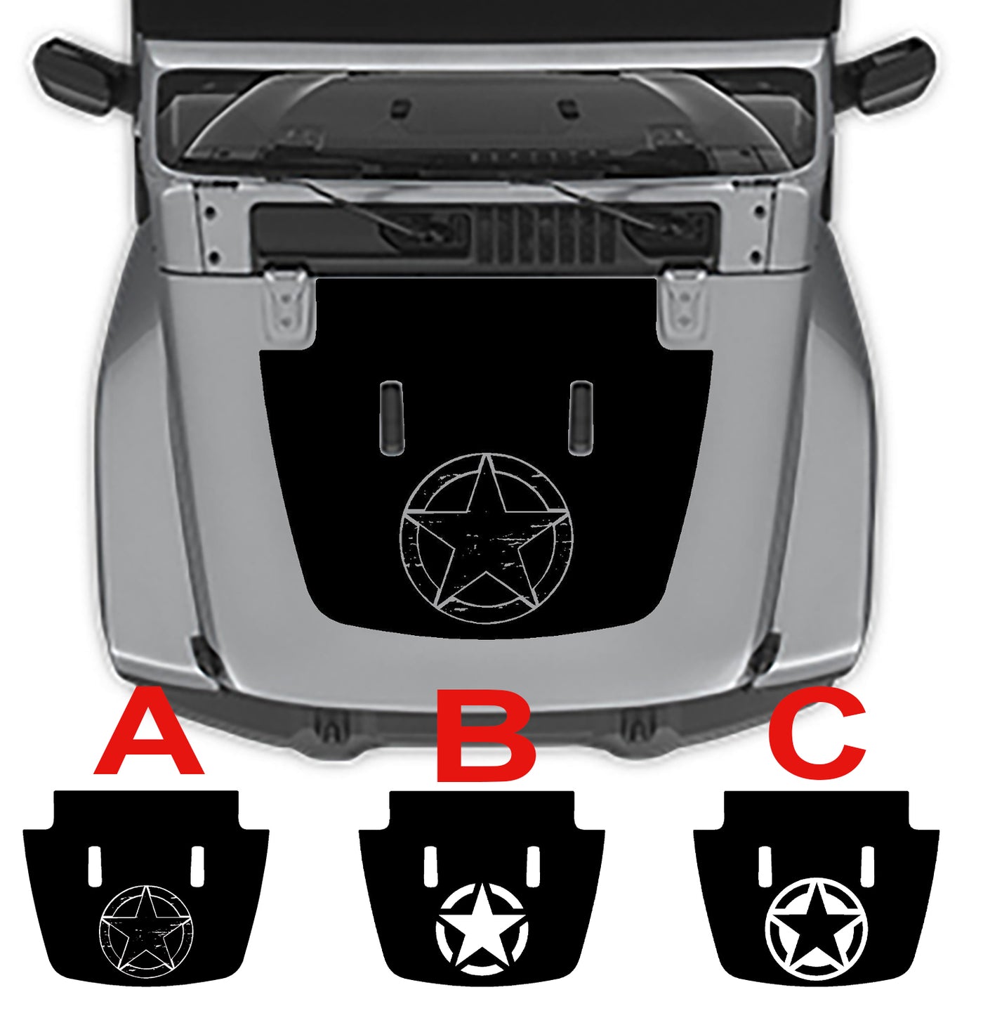 Jeep Wrangler JL Military Star Hood Decal : Vinyl Graphics Kit fits (2