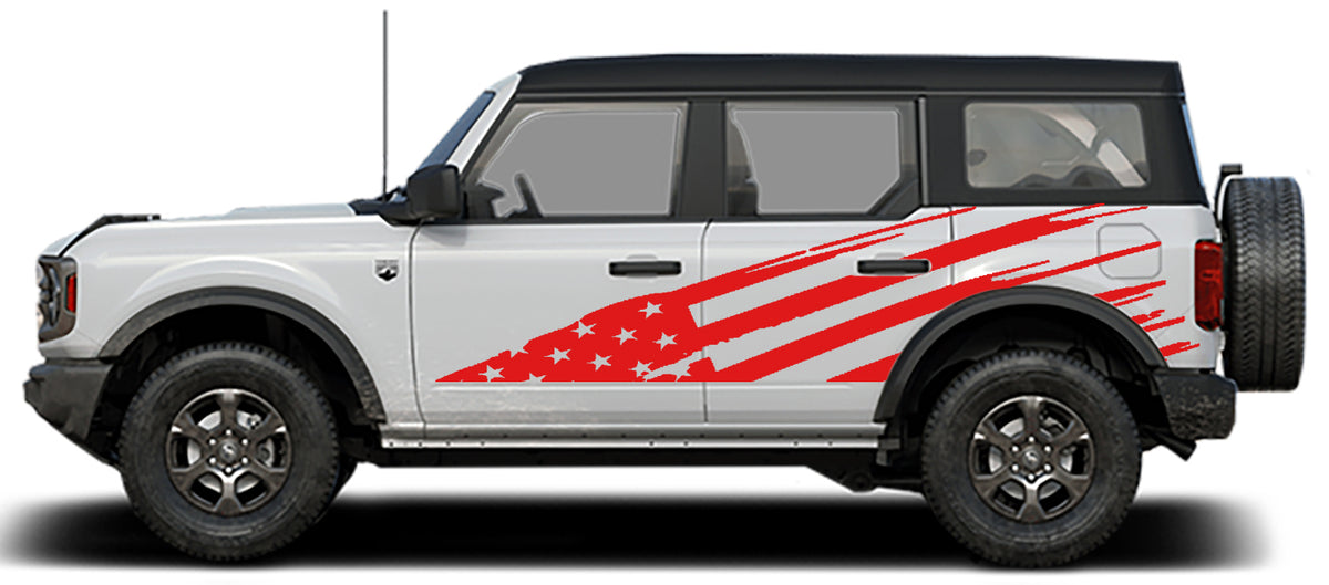 Ford Bronco Torn USA Flag Side Decals (Pair) : Vinyl Graphics Kit Fits
