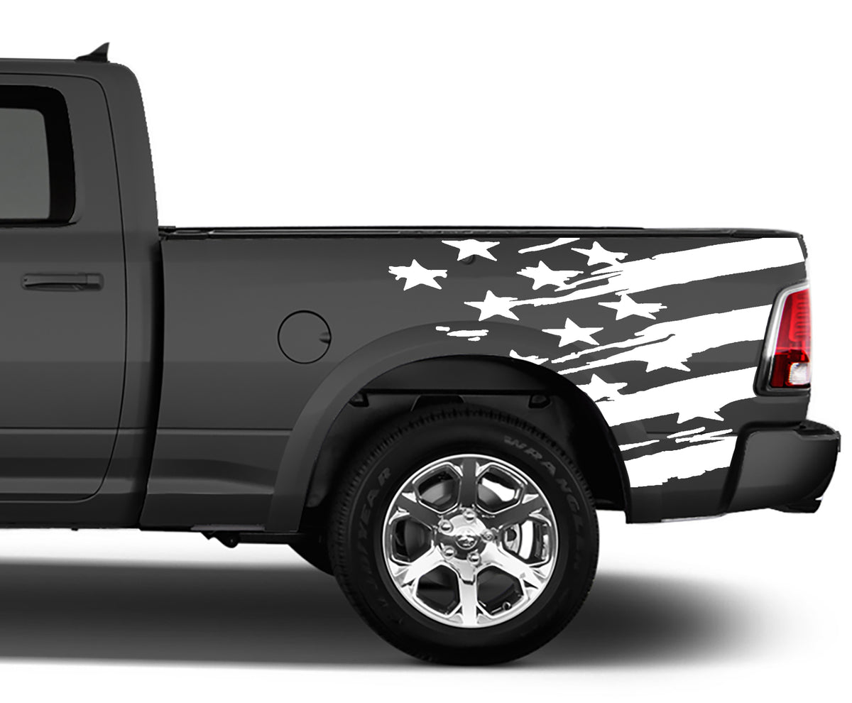 Dodge Ram US Flag Bed Decals (Pair) : Vinyl Graphics Kit Fits (2009-20