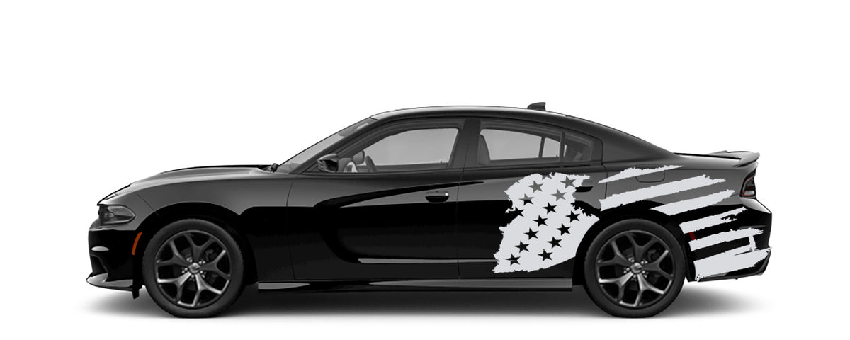 Dodge Charger US Flag Side Decals (Pair) : Vinyl Graphics Kit Fits (20