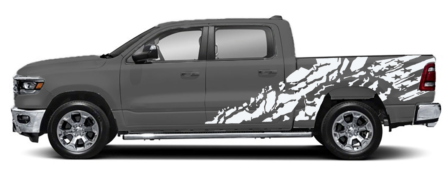 Dodge Ram US Flag Shredded Decals (Pair) : Vinyl Graphics Kit Fits (20