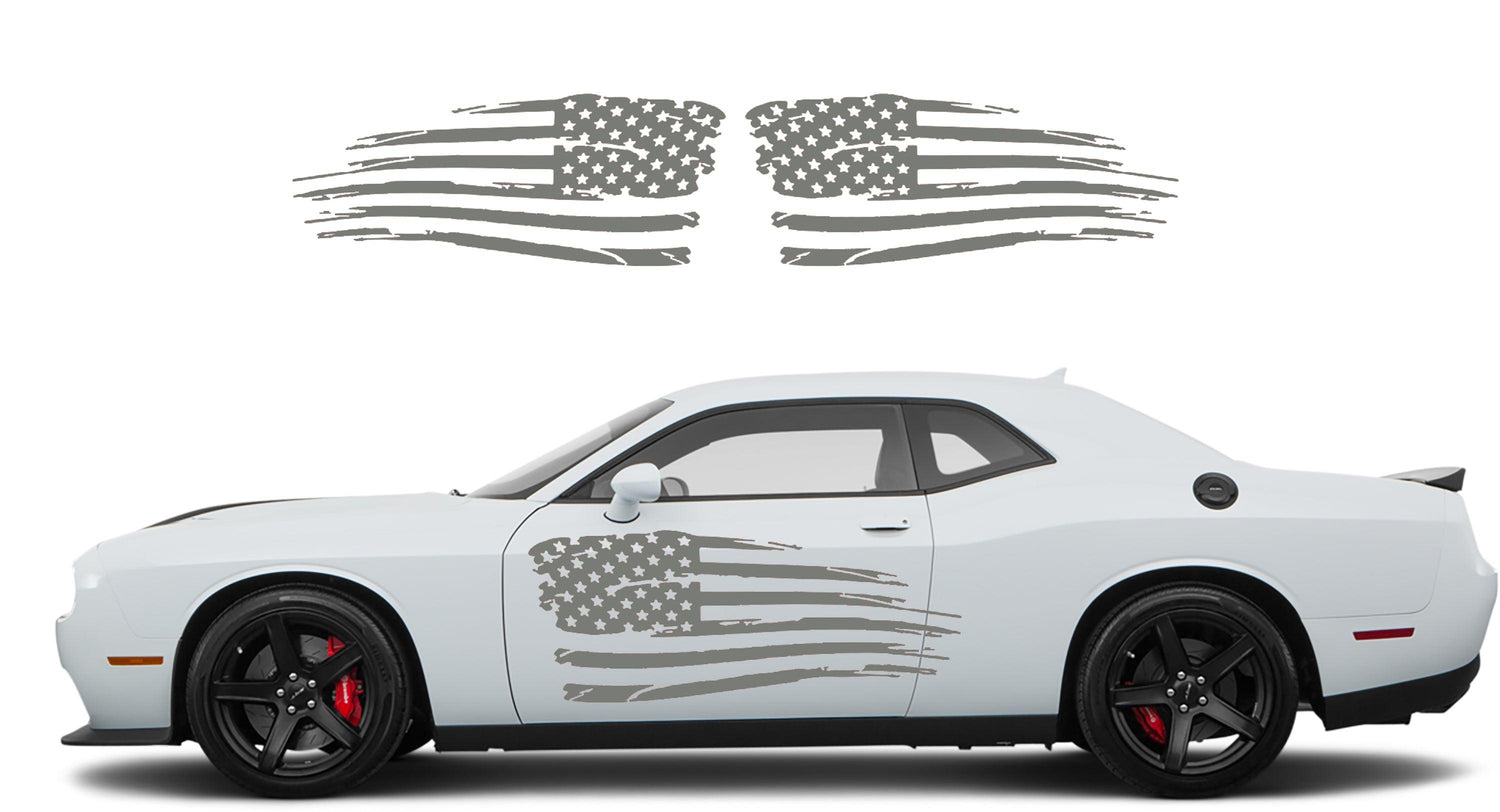 Dodge Challenger US Flag Side Decals (Pair) : Vinyl Graphics Kit Fits