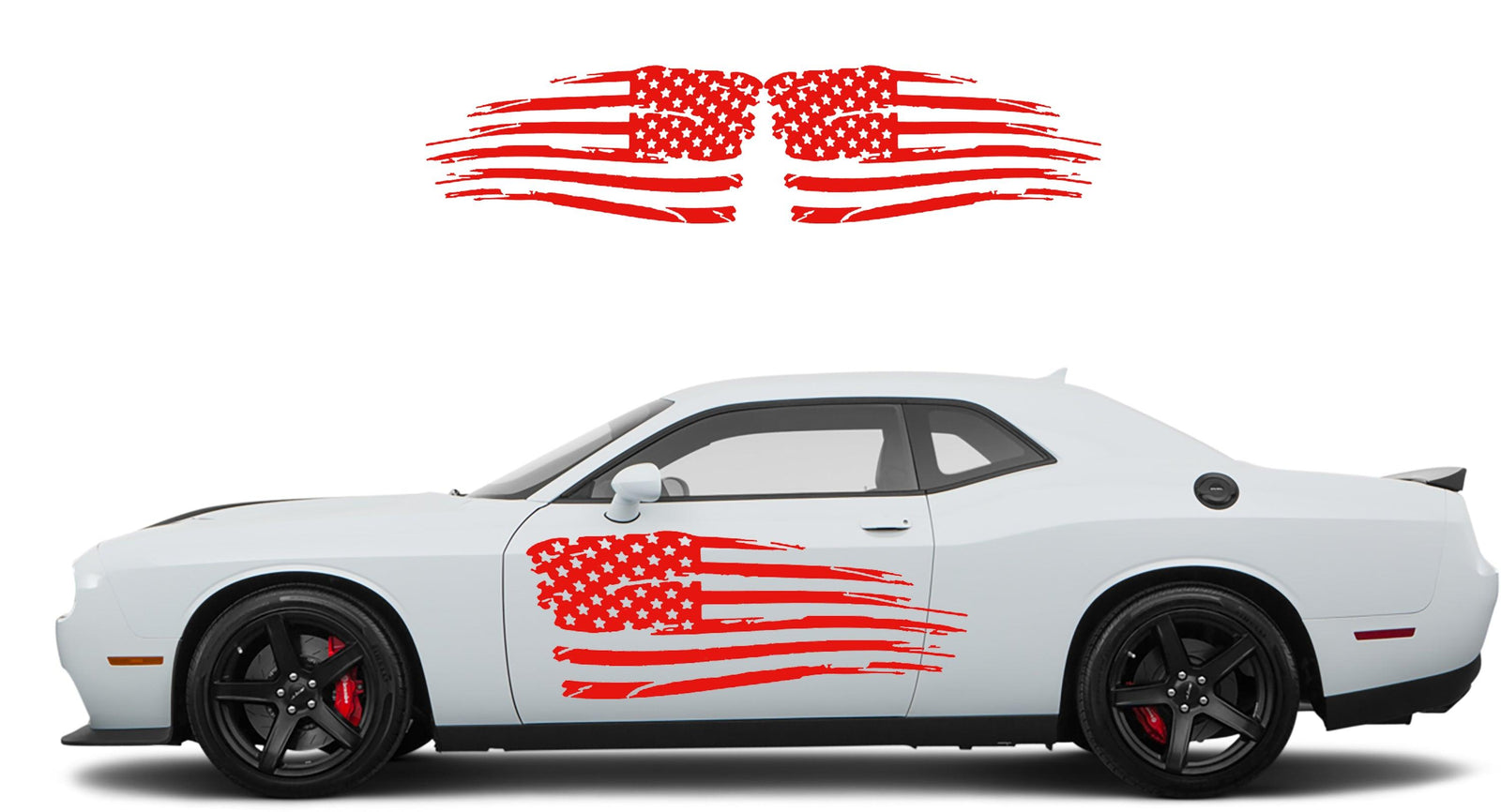 Dodge Challenger US Flag Side Decals (Pair) : Vinyl Graphics Kit Fits
