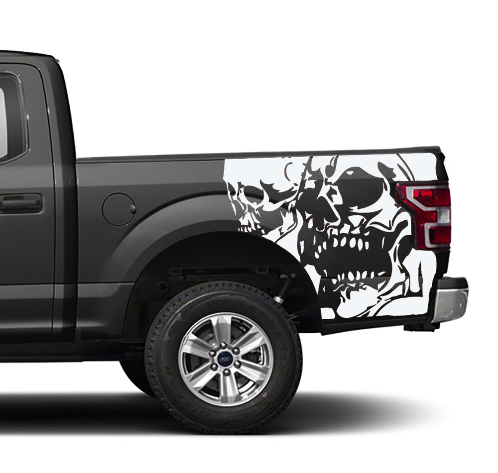 Ford F-150 Double skull Bed Decals (Pair) : Vinyl Graphics Kit Fits (2