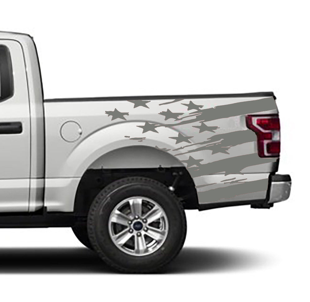 Ford F-150 USA Flag Bed Decals (Pair) : Vinyl Graphics Kit Fits (2015-